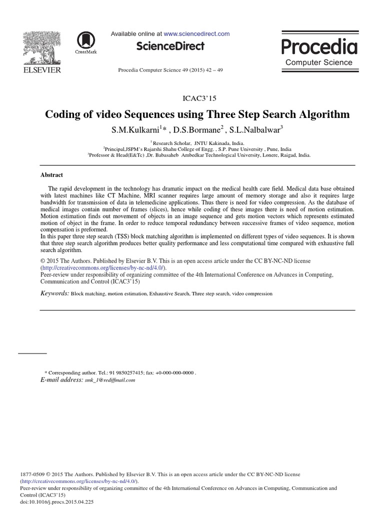 Coding of Video Sequences Using Three Step Search Algorithm | PDF ...