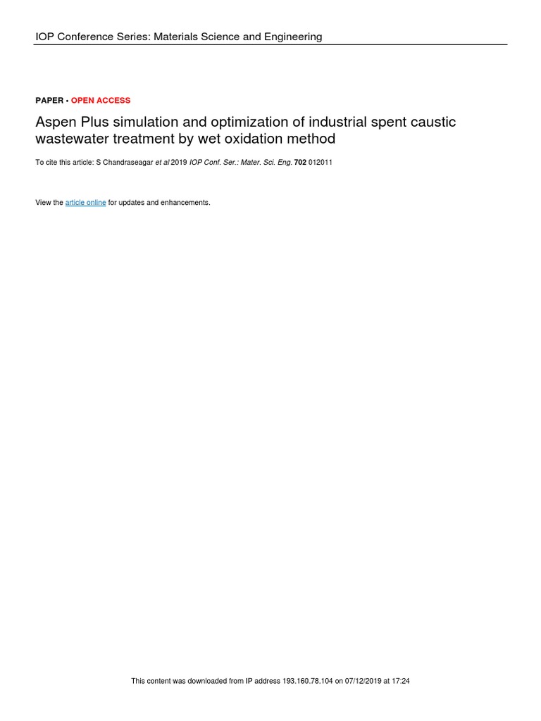 Aspen Plus Simulation and Optimization of Industri | PDF | Chemical ...