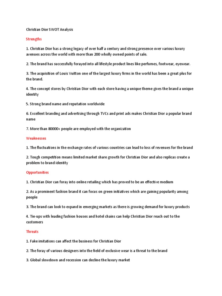 Christian Dior SWOT Analysis | PDF