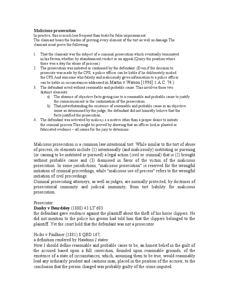 Malicious Prosecution | PDF | Malicious Prosecution | Prosecutor