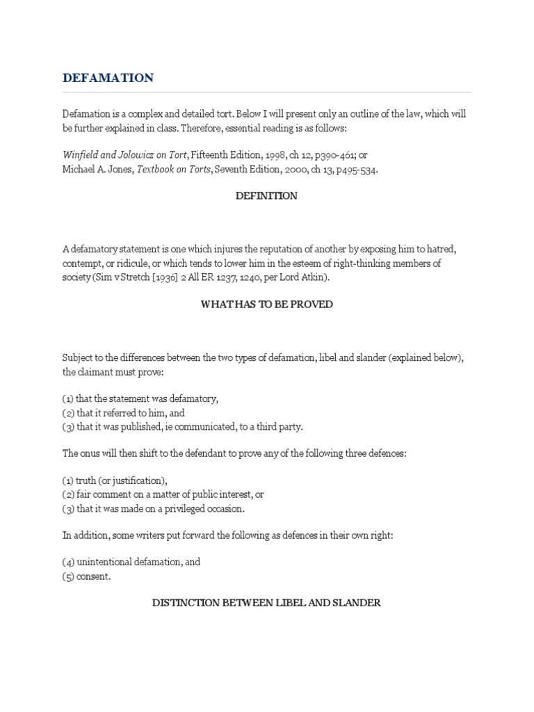 Defamation: Winfield and Jolowicz On Tort, Fifteenth Edition, 1998, CH ...