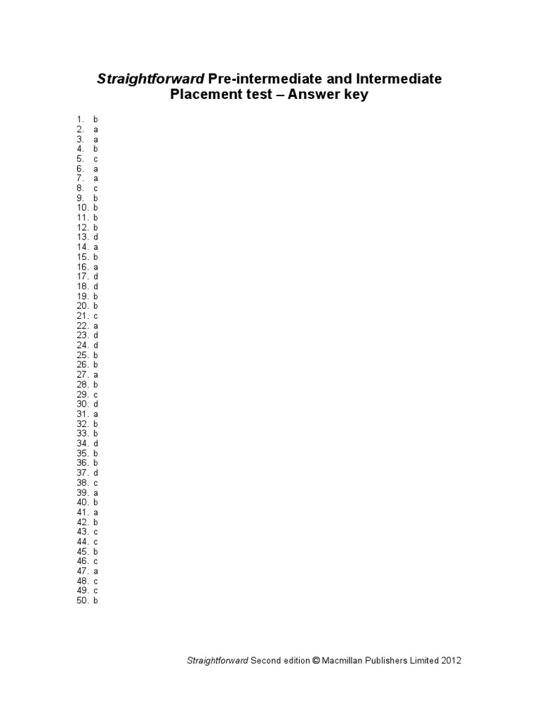 Pre-Int Int Placement Test Answer Key | PDF