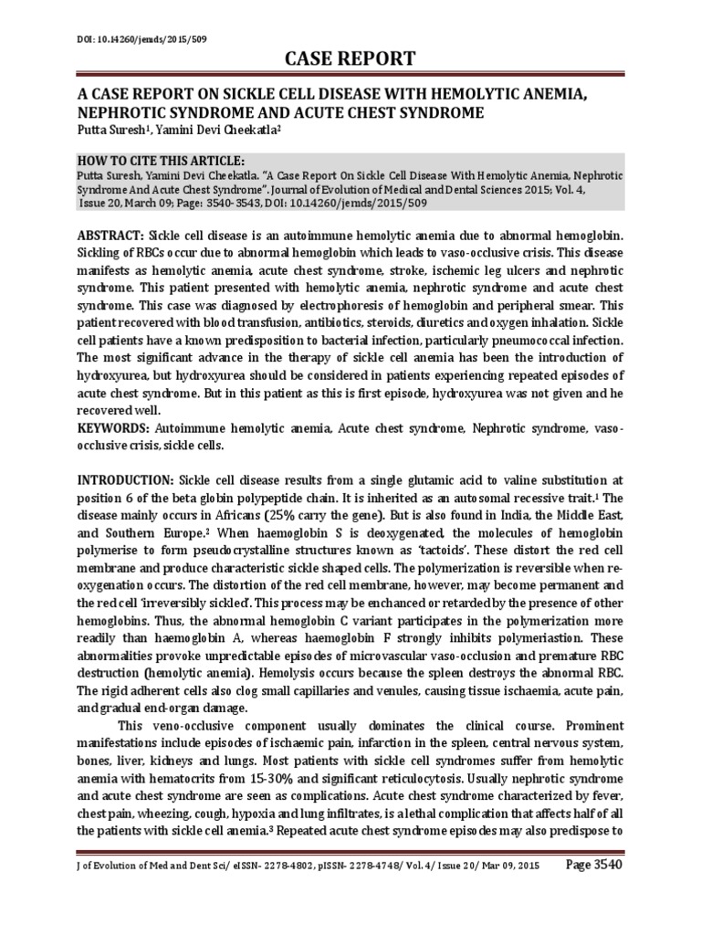 Sickle Cell Disease Case Report: Anemia & Syndromes | PDF | Anemia ...