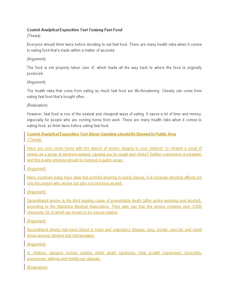 Contoh Analytical Exposition Text Tentang Fast Food | PDF | Smoking ...