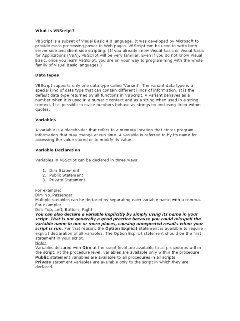 What Is Vbscript? | PDF | Array Data Structure | Control Flow