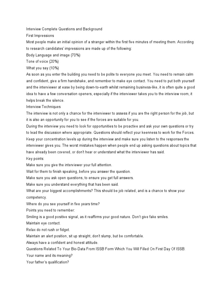 Complete ISSB Notes | PDF | Interview | Question