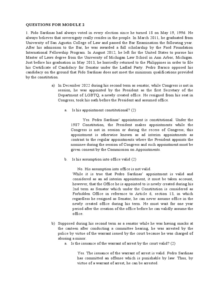 Constitutional Law 1 Module | PDF | United States Congress | American ...