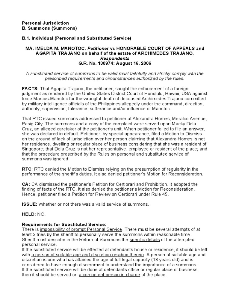 Manotoc Case Rem Law | PDF | Summons | Corporations