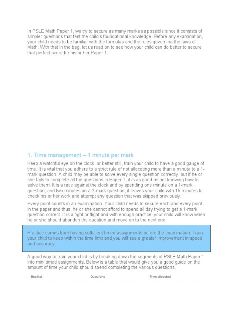 Time Management - 1 Minute Per Mark: Booklet Questions Time Allocated ...