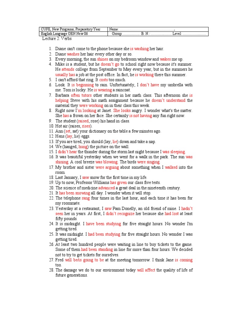 Exercise Verbs Solution | PDF | Language Arts & Discipline