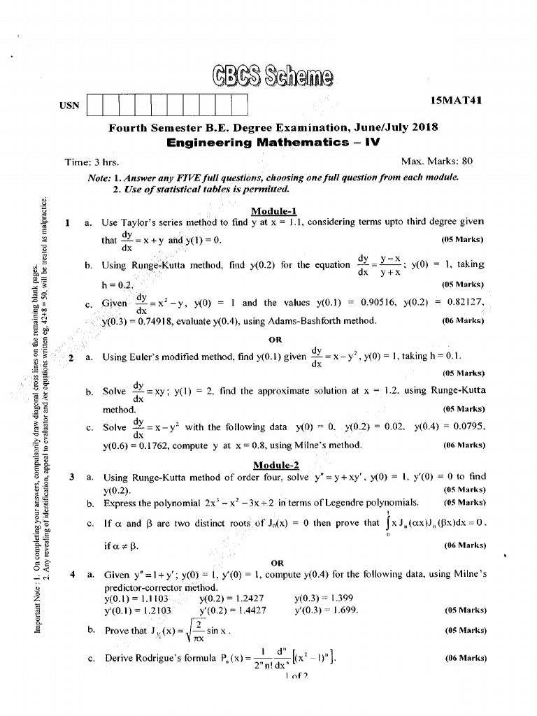 ENGINEERING MATHEMATICS-IV - June - July - 2018 | PDF