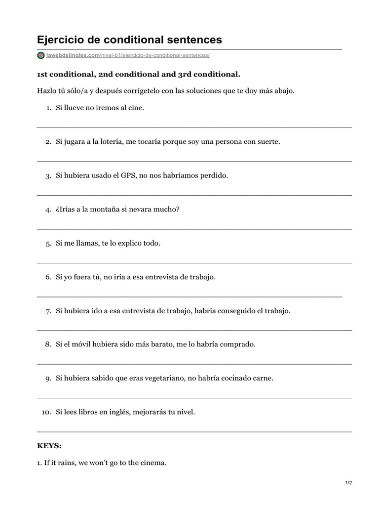 Ejercicio de Conditional Sentences PDF | PDF