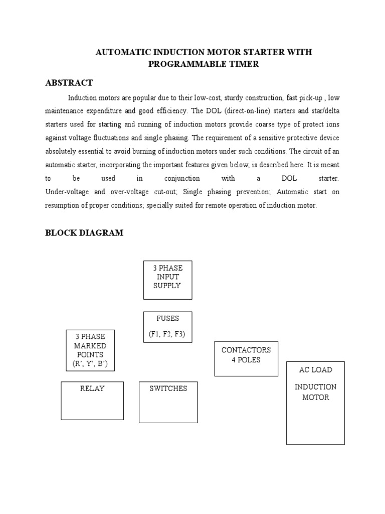Automatic Induction Motor Starter With Programmable Timer | PDF ...