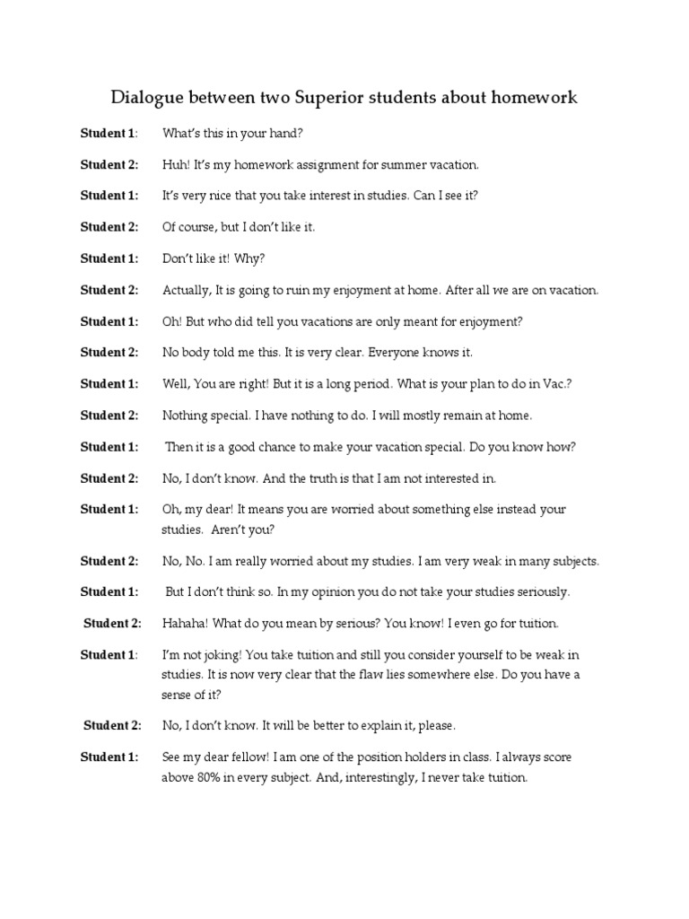 Dialogue Between Two Students About Homewor2 | PDF | Holiday Or ...