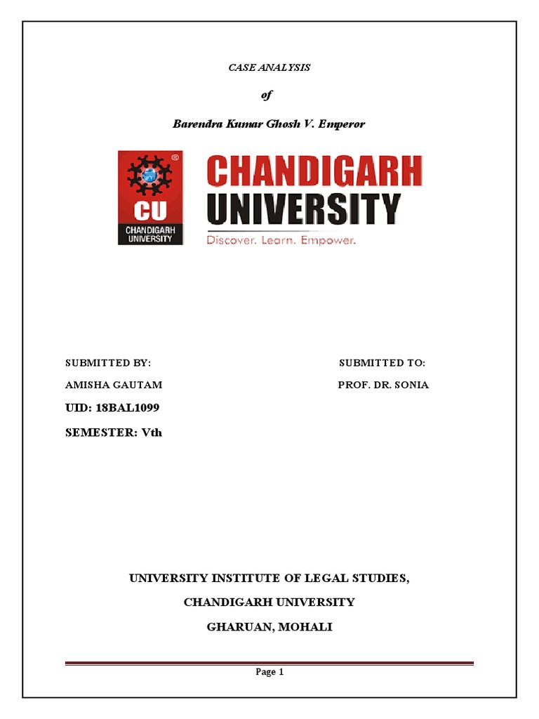 Barendra Kumar Ghosh v. Emperor Case Analysis | PDF | Murder | Assault