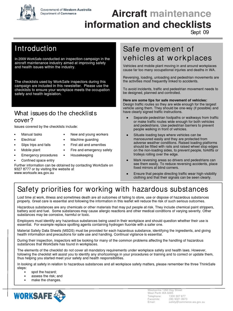 Safety Checklists for Aircraft Maintenance Workplaces | PDF ...