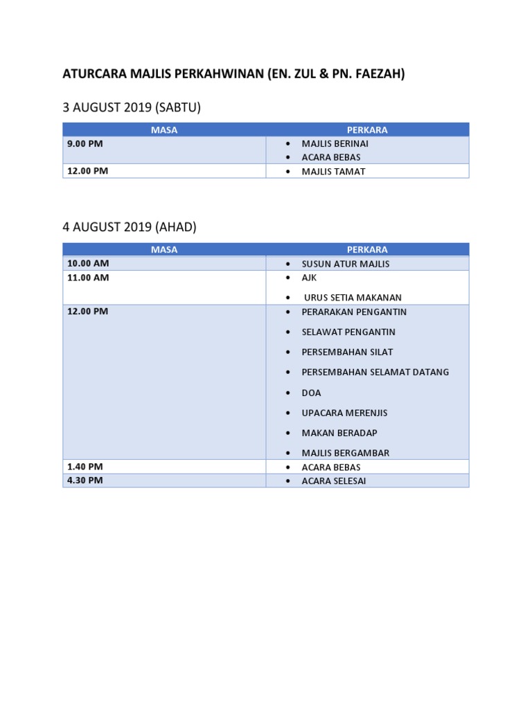 Aturcara Majlis Perkahwinan | PDF