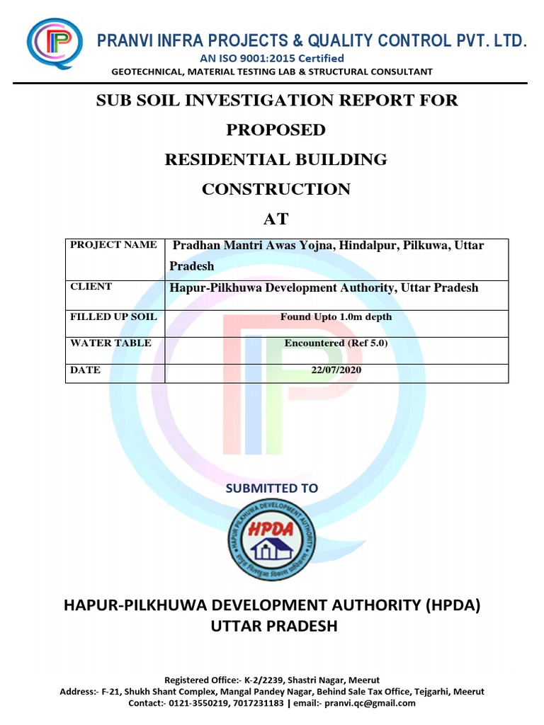 Soil Investigation Report For The Proposed Residential Building ...