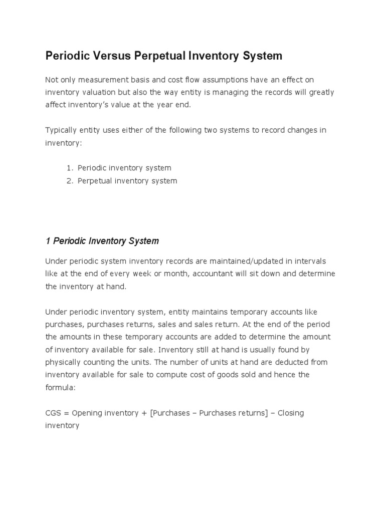 Periodic Versus Perpetual Inventory System | PDF | Cost Of Goods Sold ...