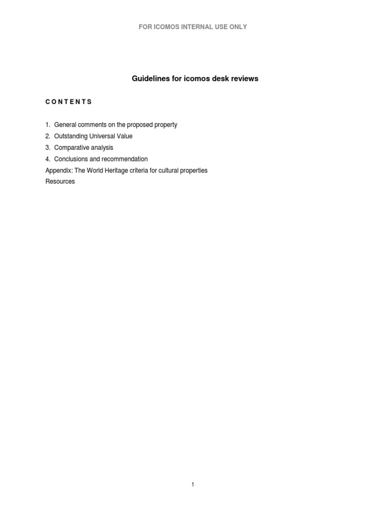 Guidelines For Icomos Desk Reviews | PDF | World Heritage Site | Property