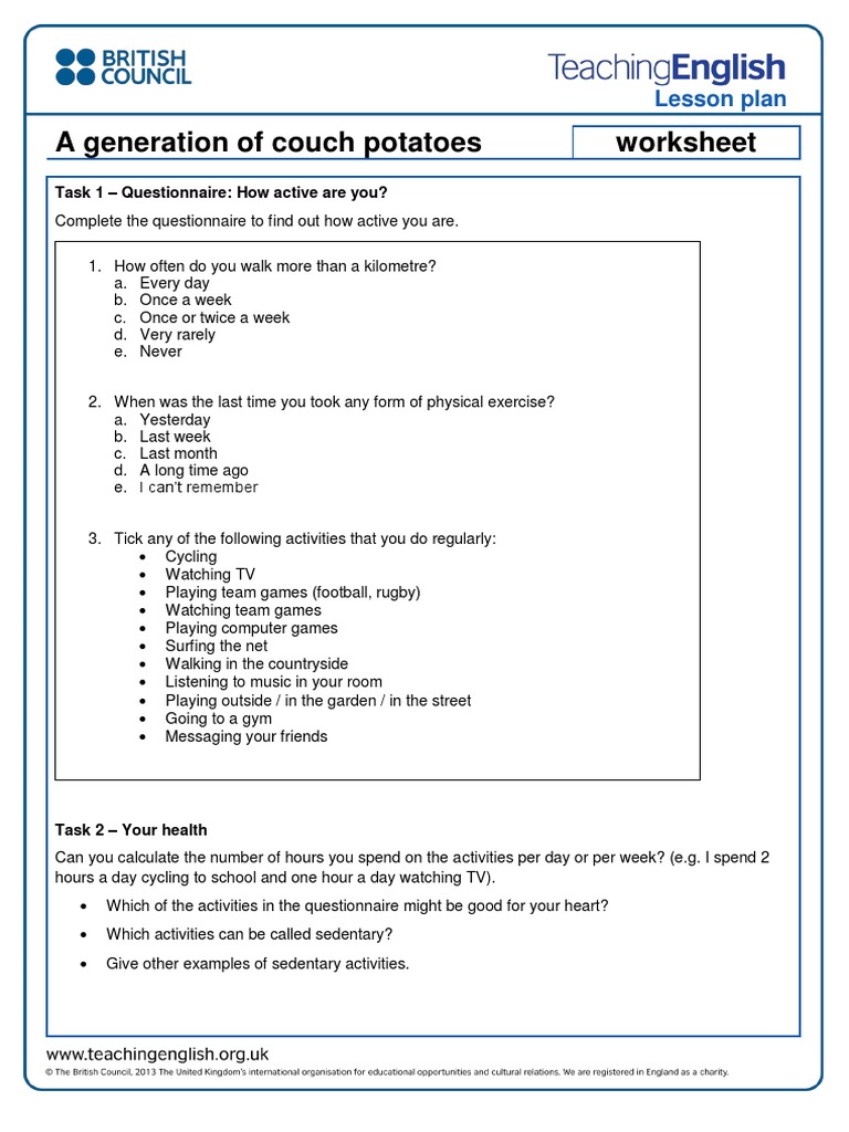 Couch Potatoes: Teen Fitness Insights | PDF | Self-Improvement