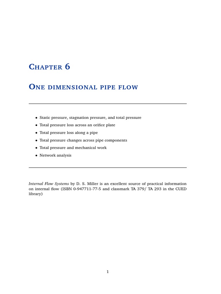 One-Dimensional Pipe Flow: Analysis of Total Pressure Changes Through Pipe Components | PDF ...