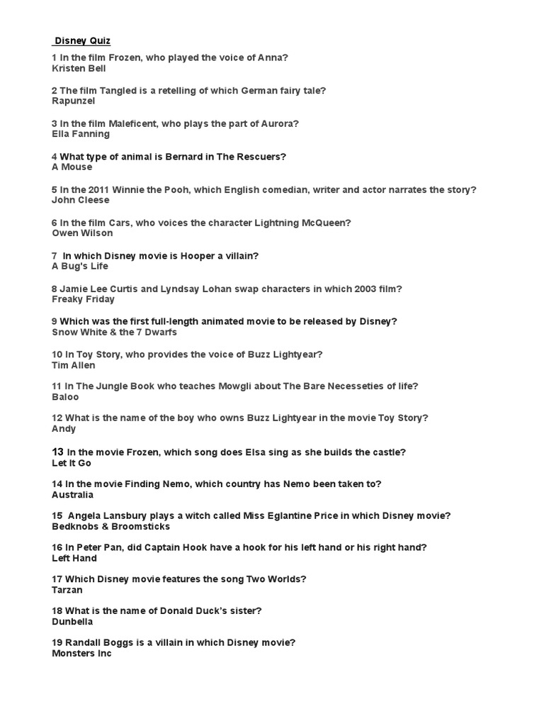 Disney Quiz | PDF