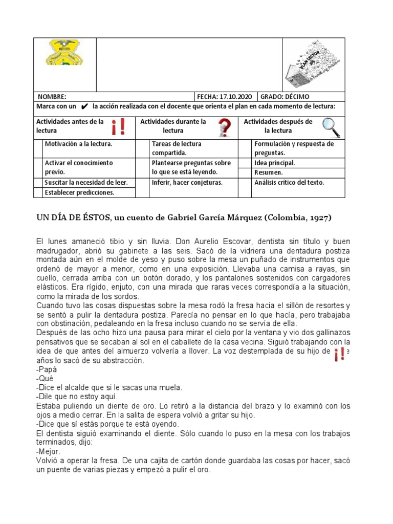Texto Plan Lector 10° Un Día de Estos | PDF