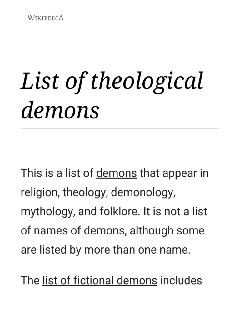 List of Theological Demons - Wikipedia PDF | PDF | Demonology | Demons