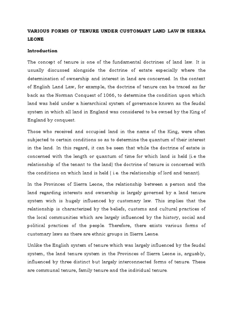 Customary Land Tenure in Sierra Leone | PDF | History
