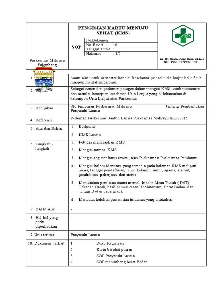 SOP PENGISIAN KMS Lansia | PDF | Pengembangan Diri