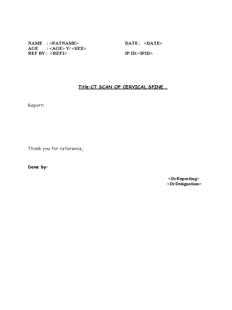 CT Scan Report: Cervical Spine Analysis | PDF