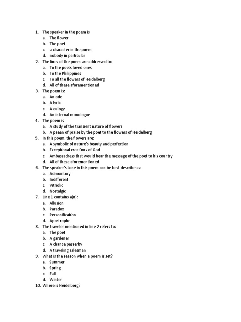 To The Flowers of Heidelberg Exam | PDF