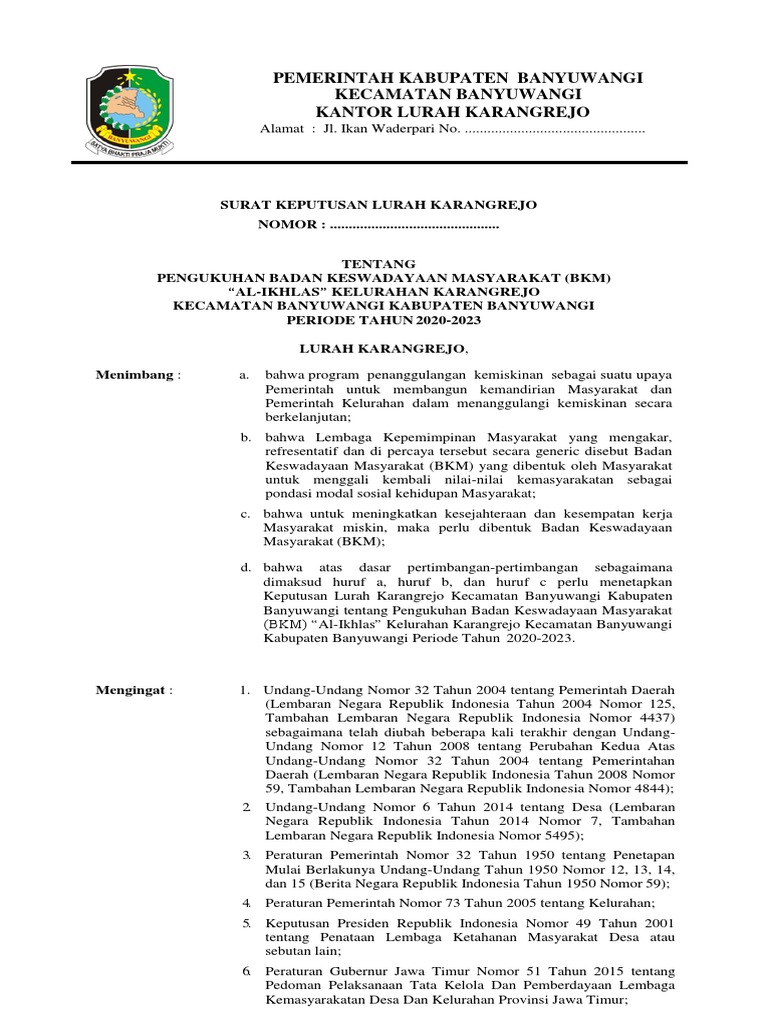 Draft SK Pengurus BKM | PDF