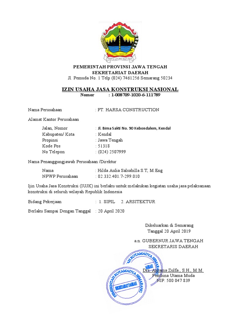 Ijin Usaha Jasa Konstruksi Nasional | PDF