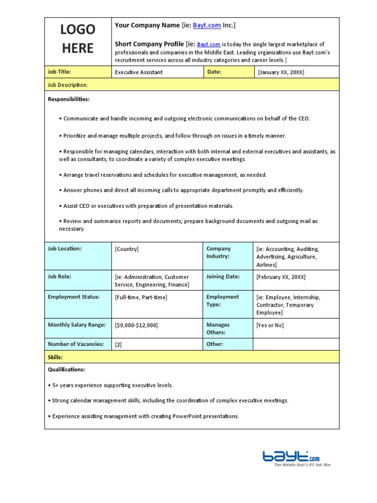 Executive Assistant - Job Description | PDF | Employment | Business