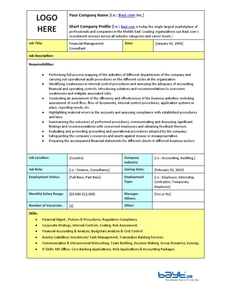 Financial Management Consultant - Job Description | Download Free PDF ...