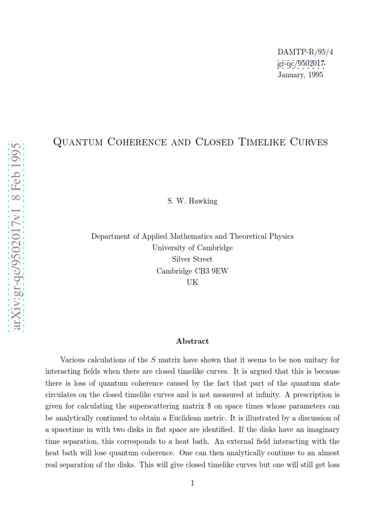 Quantum Coherence and Closed Timelike Curves | PDF | Spacetime ...