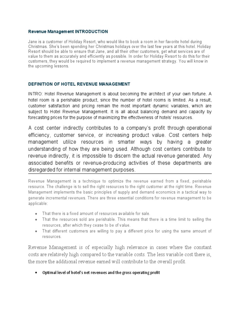 Revenue Management INTRODUCTION | PDF | Profit (Economics) | Prices