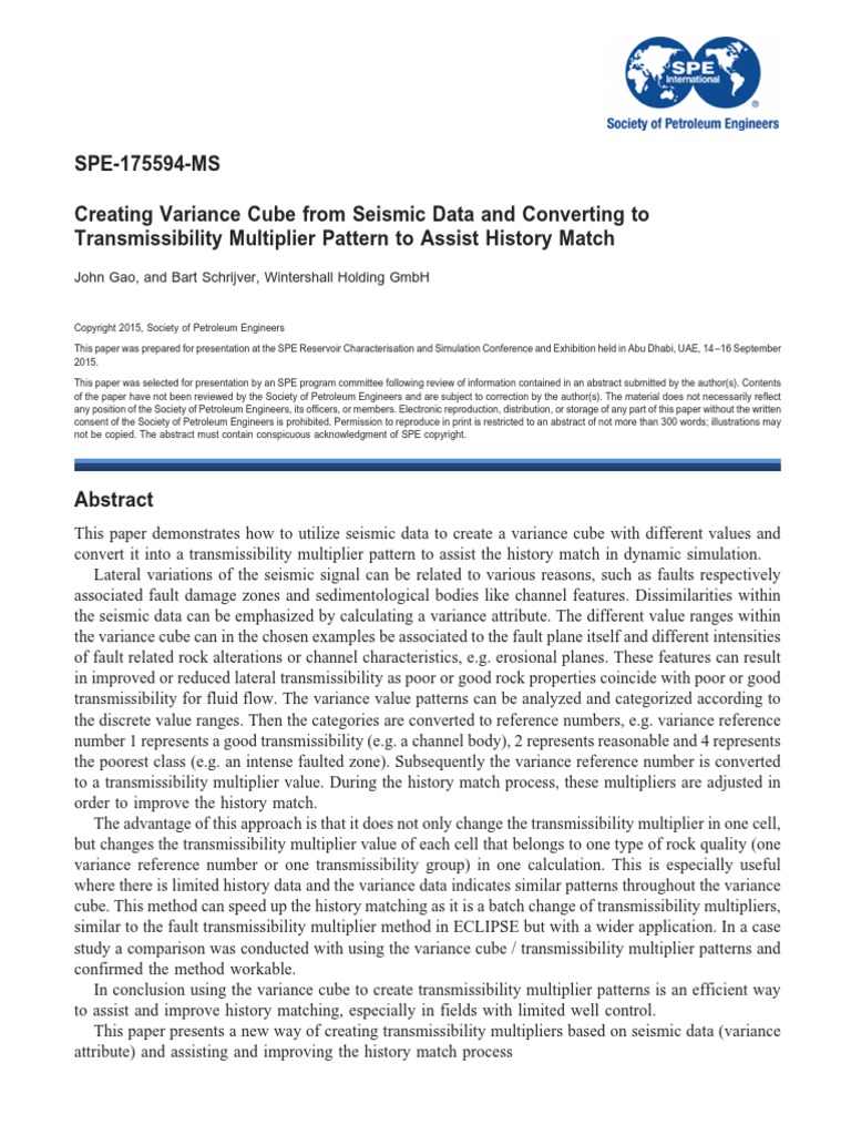 Creating Variance Cube From Seismic Data and Converting To ...