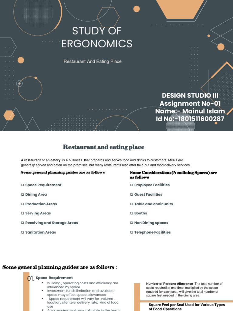 Restaurant Design and Ergonomics Study | PDF | Cafeteria | Restaurants