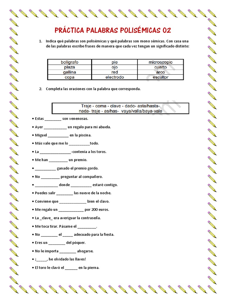 Práctica Palabras Polisémicas 02 | PDF