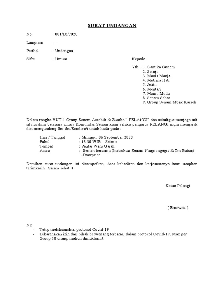 Surat Undangan Senam | PDF