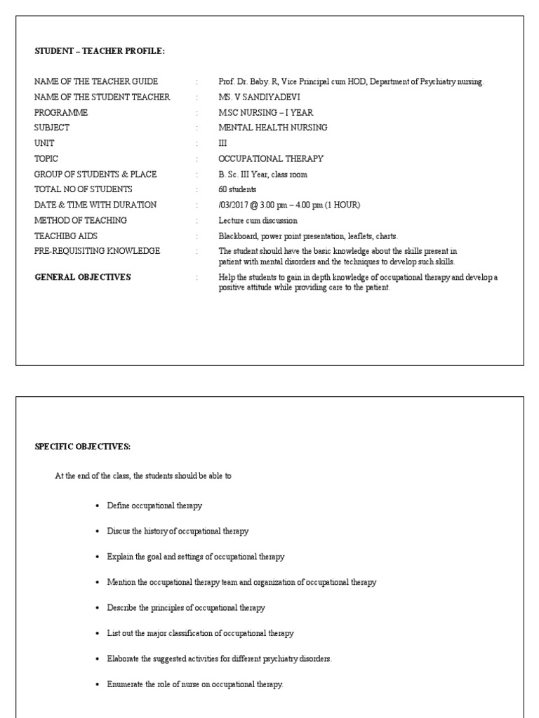 Class Teaching Occupational Therapy I | PDF | Occupational Therapy ...
