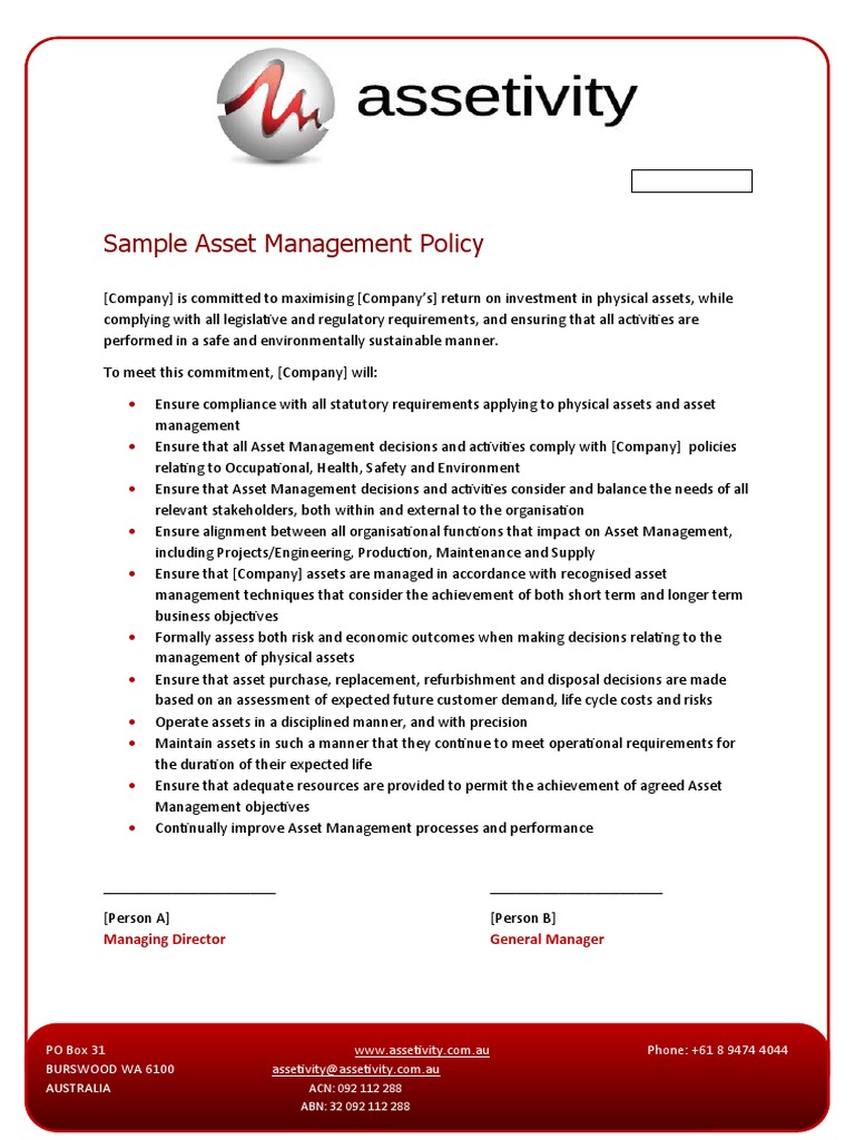 Asset Management Policy Guide | PDF | Asset Management | Risk
