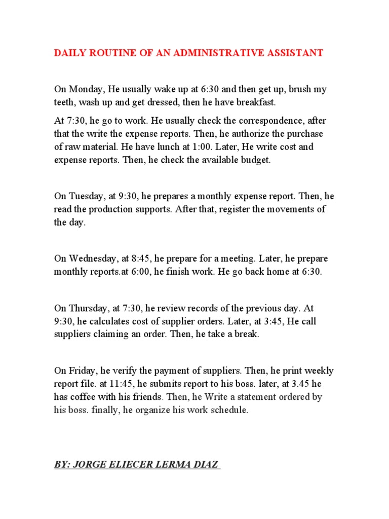 Weekly Schedule of an Administrative Assistant | PDF | Self-Improvement ...