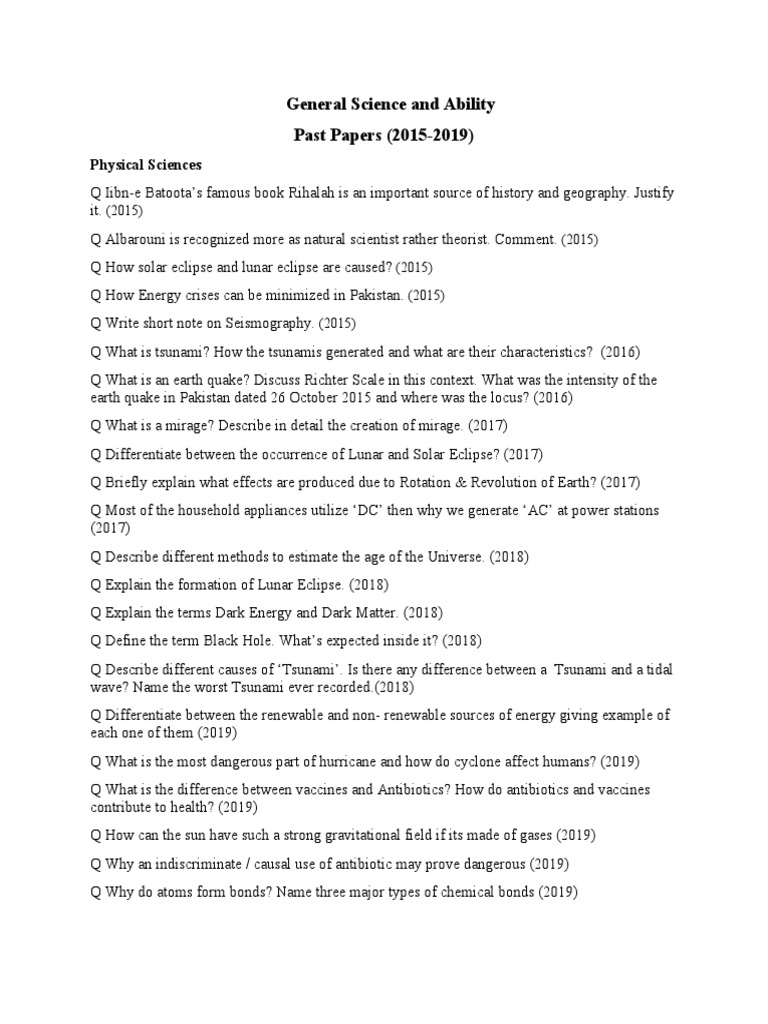 Science Exam Prep: Past Papers | PDF | Vitamin | Tsunami
