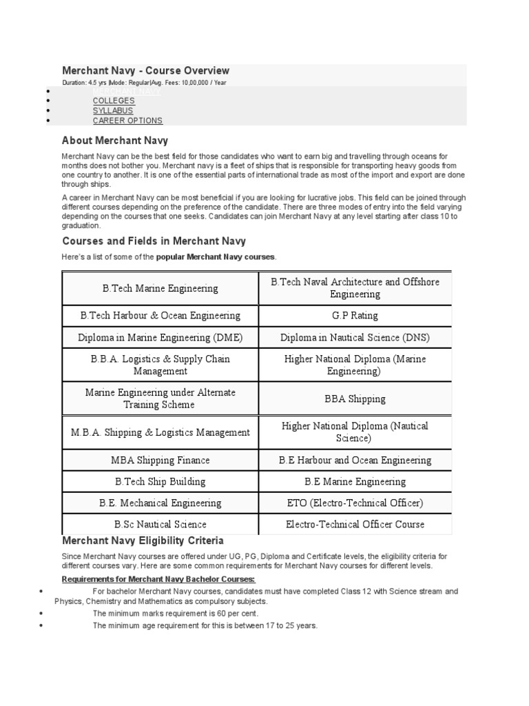 Merchant Navy Courses | PDF | University And College Admission ...