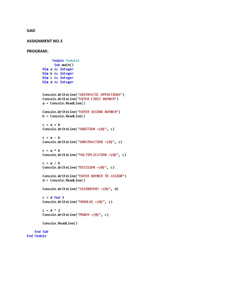 GAD Assignment No.3 Program:: Sub Dim As Integer Dim As Integer Dim As ...