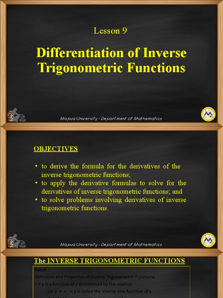 Lesson 09 Differentiation Of Inverse Trigonometric Functions Pdf Trigonometric Functions